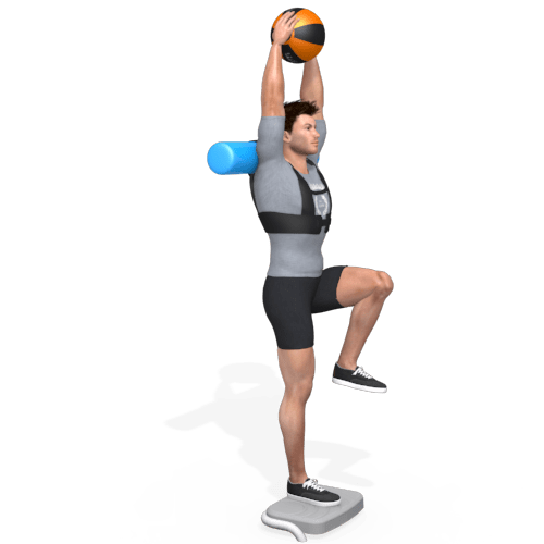 Aerobic Step Step Up Overhead Press Video Exercise Guide