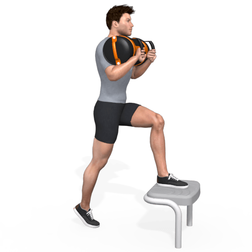 Sandbag Clean One Leg Hold Step Up Video Exercise Guide