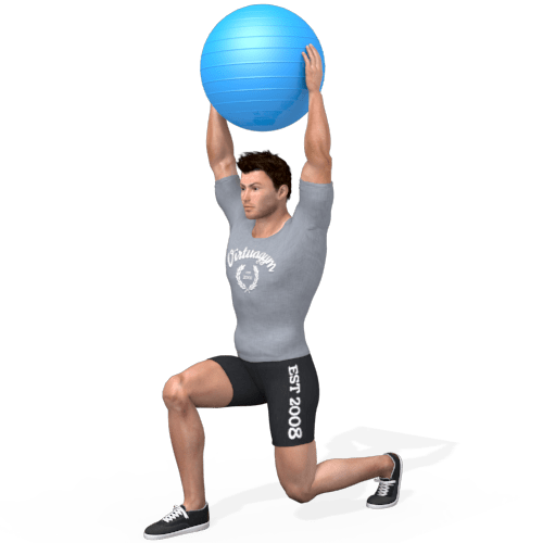 Exercise Ball Overhead Reverse Lunge Video Exercise Guide