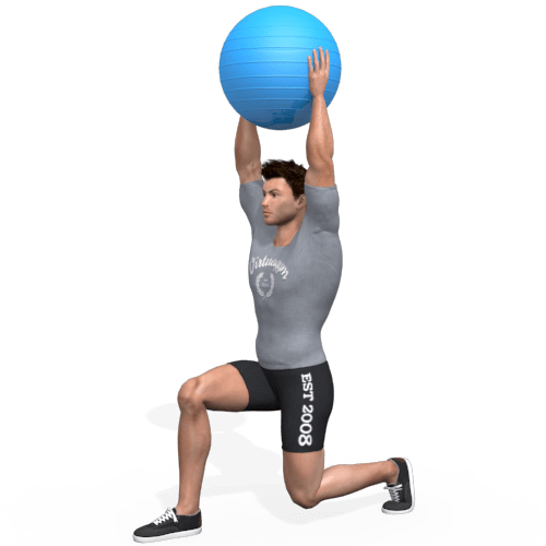 Exercise Ball Overhead Lunge Walk Video Exercise Guide